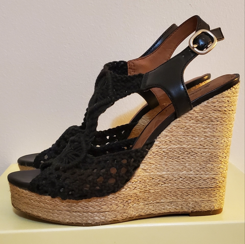 Lucky Brand Rilo Black Macrame Espadrille Wedge Sandal - Gem
